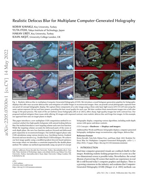 Pdf Realistic Defocus Blur For Multiplane Computer Generated Holography