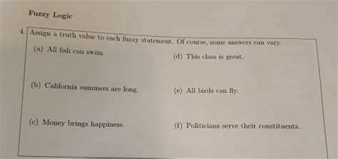 Solved Fuzzy Logic Assign A Truth Value To Each Fuzzy Chegg Com