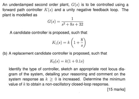 Solved An Underdamped Second Order Plant Gs Is To Be