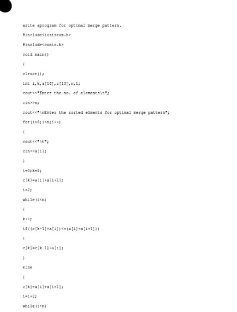 optimal merge pattern program in c addprint
