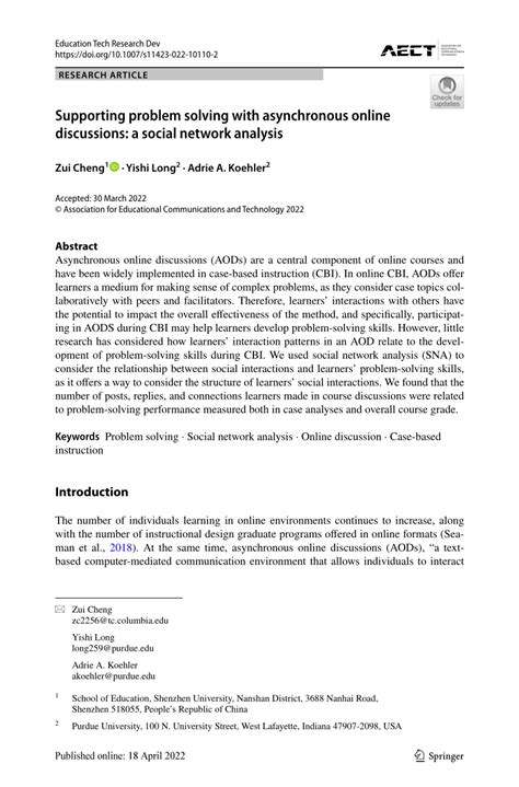 Pdf Supporting Problem Solving With Asynchronous Online Discussions