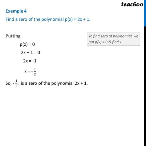 Example 4 Find A Zero Of The Polynomial P X 2x 1 Examples