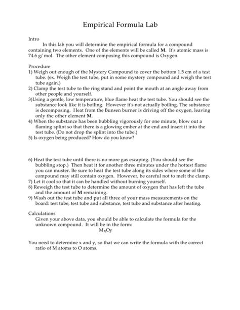 Empirical Formula Lab