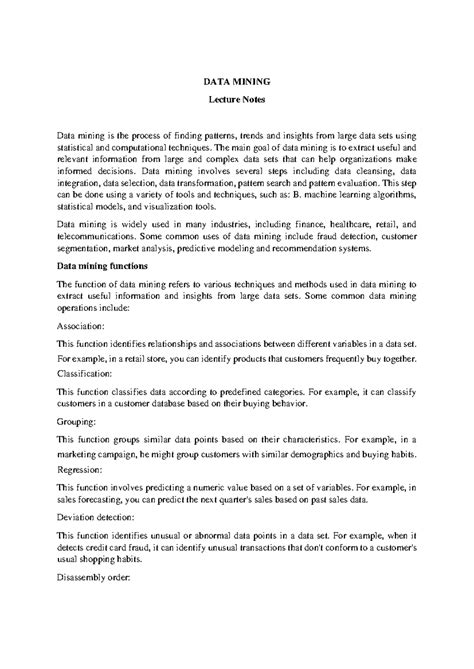 Data Mining Introduction Data Mining Lecture Notes Data Mining Is The