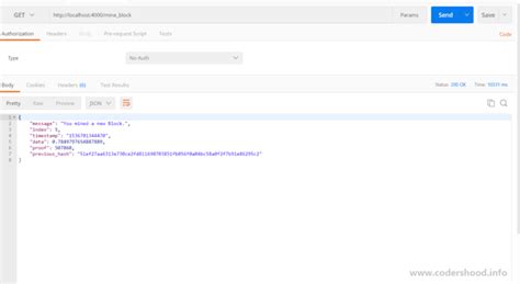 Create Your First Blockchain Using Nodejs Mining A New Block Output