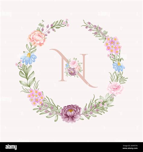 Watercolor Floral Crest N Initial Lettering Wedding Crest Monogram With Floral Vibe Vector