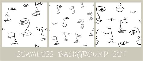 다양한 추상적 인 손으로 그린 얼굴과 원활한 패턴의 세트 여성과 남성의 얼굴이 있는 모던 한 줄 드로잉 컬렉션 미니멀 한 스타일의 초상화 현대 연속 라인 아트 개념에 대한