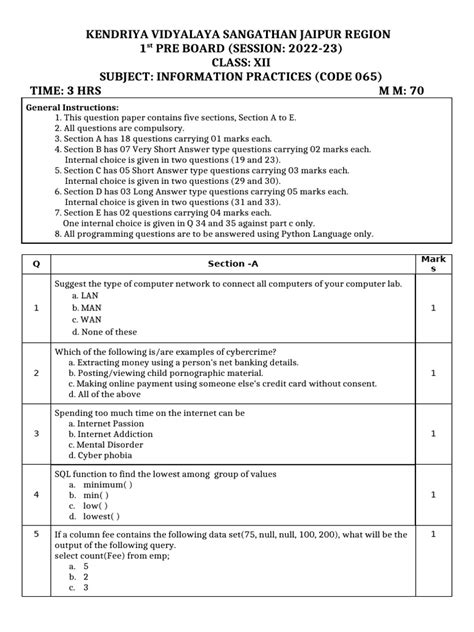 Xii Ip Qp 1st Preboard 2022 23 Pdf