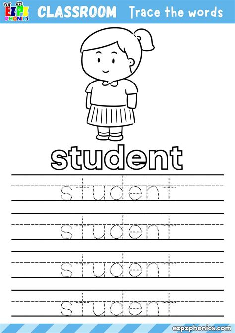 Student Classroom Objects Vocabulary Word Tracing Activity Color