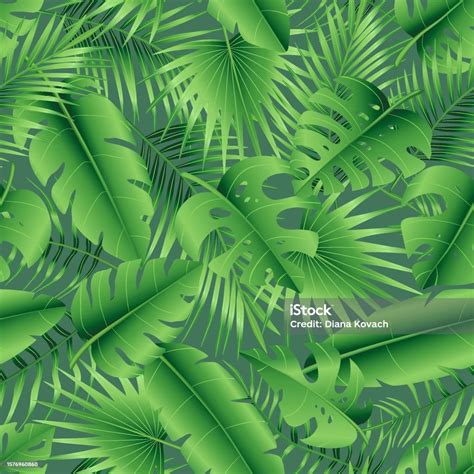 다른 열대 야자수 잎 정글 Monstera 바나나 잎의 매끄러운 패턴 녹색 식물의 이국적인 컬렉션입니다 인사말 카드 벽지 포장지 직물에 대한 식물 벡터 그림 가을 단풍에