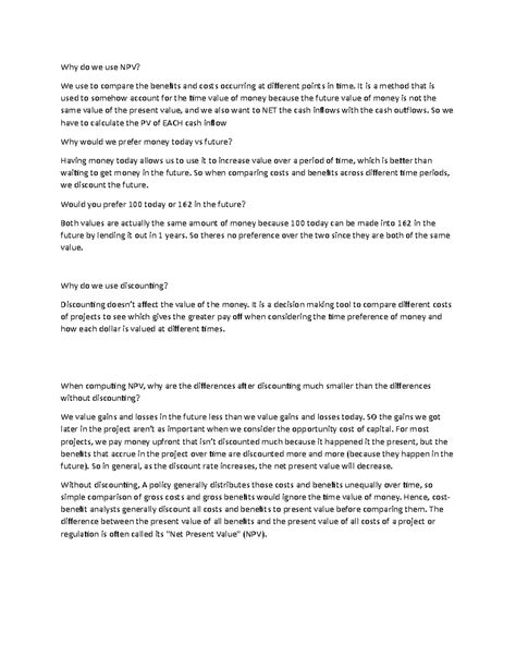 Why Do We Use NPV NPV Basics Why Do We Use NPV We Use To Compare The Benefits And Costs