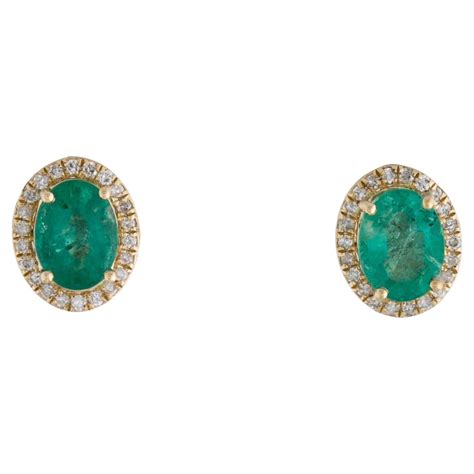 Forest Ferns Emerald And Diamond Earrings In 14k Yellow Gold For Sale