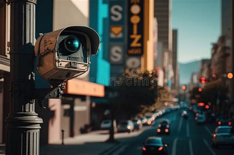 Security Camera Monitoring Activity On A City Street Ai Generated Stock Illustration