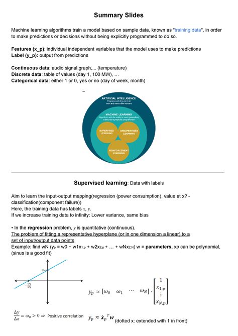 Machine Learning Summary Of Slides Summary Slides Machine Learning