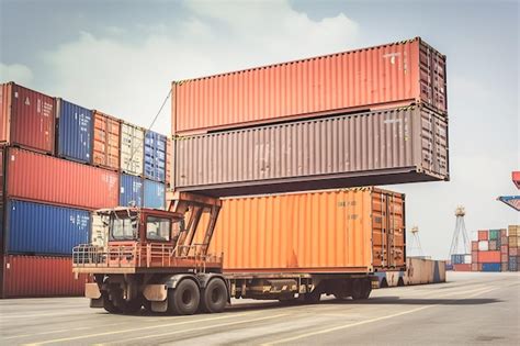 Premium Ai Image Stack Of Containers Cargo Ship Importexport In