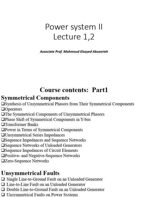 All Lectures Power System Ii Pdf Physical Sciences Electromagnetism
