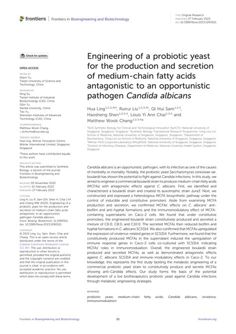Pdf Engineering Of A Probiotic Yeast For The Production And Secretion Of Medium Chain Fatty