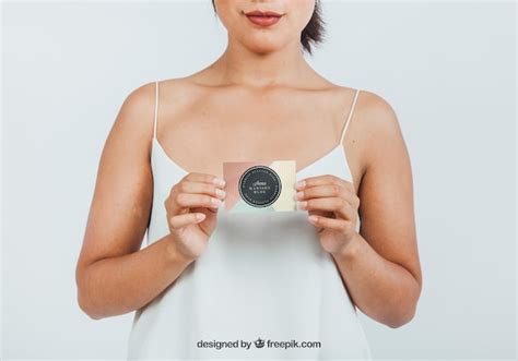 Free PSD Mock Up Design Of Woman With Card