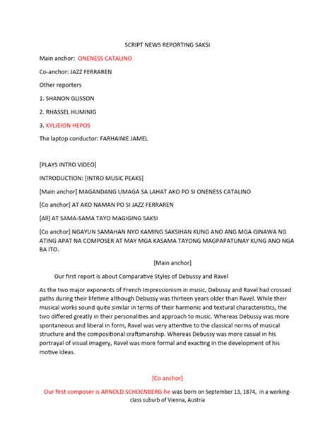 Script News Reporting Saksi Pdf Concerto Orchestras