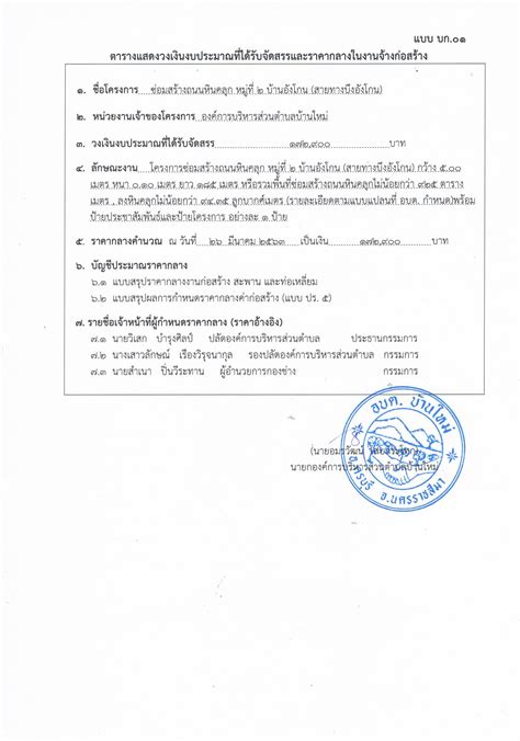 องค์การบริหารส่วนตำบลบ้านใหม่ ประชาสัมพันธ์การกำหนดราคากลางโครงการซ่อมสร้างถนนหินคลุก ม 2 สาย