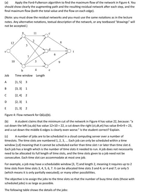 a apply the ford fulkerson algorithm to find the maximum flow of the network in figure 4 you