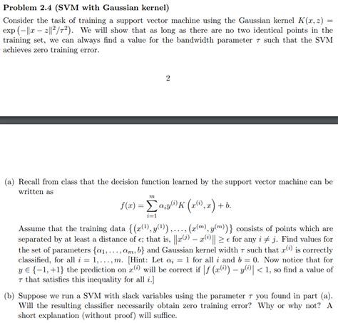 Solved Problem 24 Svm With Gaussian Kernel Consider The