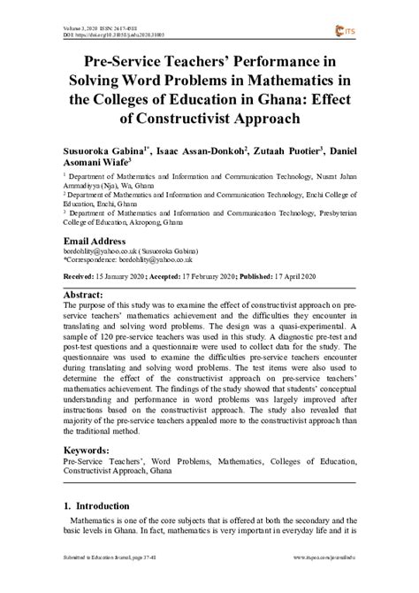 Pdf Pre Service Teachers Performance In Solving Word Problems In Mathematics In The Colleges