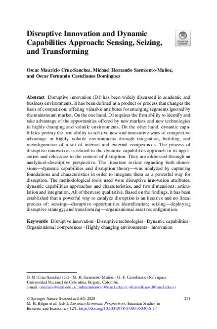 Pdf Disruptive Innovation And Dynamic Capabilities Approach Sensing Seizing And Transforming
