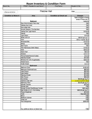 Room Inventory And Condition Form Blank Fillable Template Fill Out