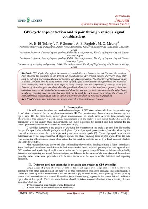 Pdf Gps Cycle Slips Detection And Repair Through Various Signal