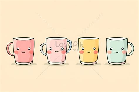 네 개의 귀여운 만화 컵 디자인 일러스트 무료 다운로드 Lovepik