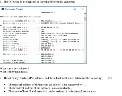 solved 1 the following is a screenshot of ipconfig all from