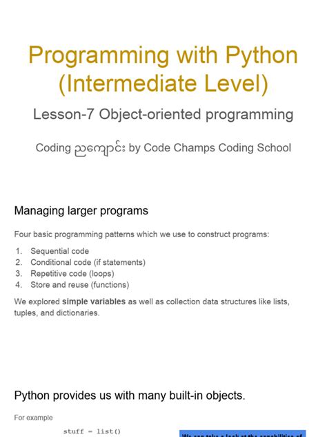 L7programming With Python Intermediate Level Pdf Class
