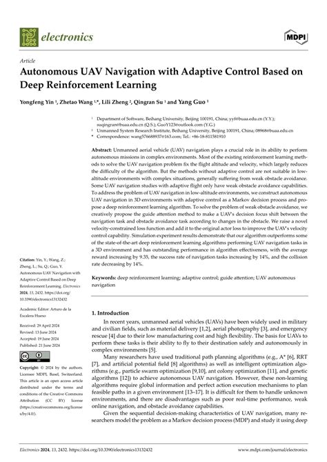 Pdf Autonomous Uav Navigation With Adaptive Control Based On Deep