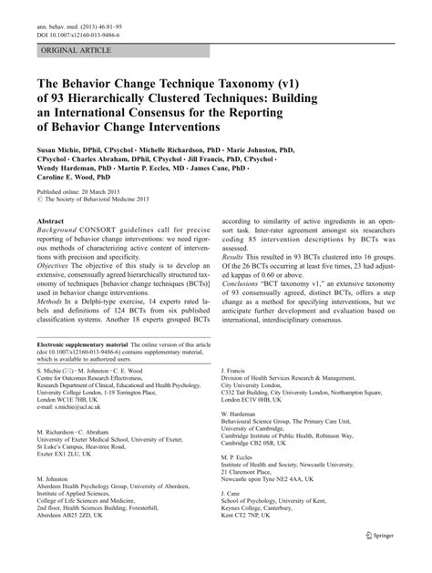 PDF The Behaviour Change Technique Taxonomy BCTTv1 Of 93