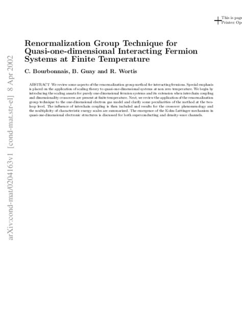 Pdf Renormalization Group Technique For Quasi One Dimensional Interacting Fermion Systems At