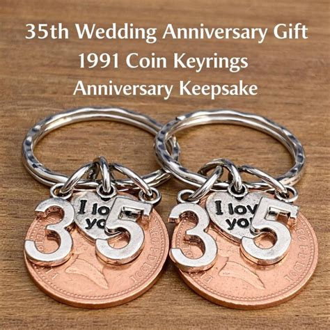 35th Wedding Anniversary T 1991 Coin Keyrings For Couple With Or