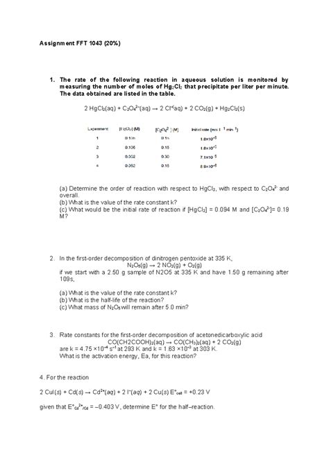 Assignment Fft 1043 Assignment Fft 1043 20 1 The Rate Of The