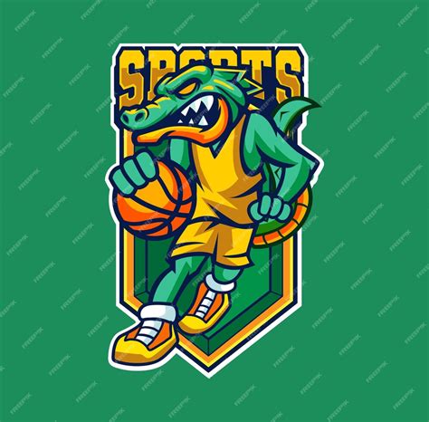 Vektor Illustration Von Krokodil Maskottchen Mit Basketball Pose Für Sportmannschaft Premium
