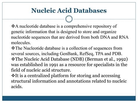 Nucleic Acid Databases Ndb Of Bioinformatics Pptx Pptx Databases Computer Software And