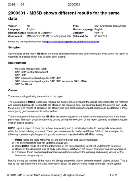 Mb5b Shows Different Results For The Same Data Pdf Information