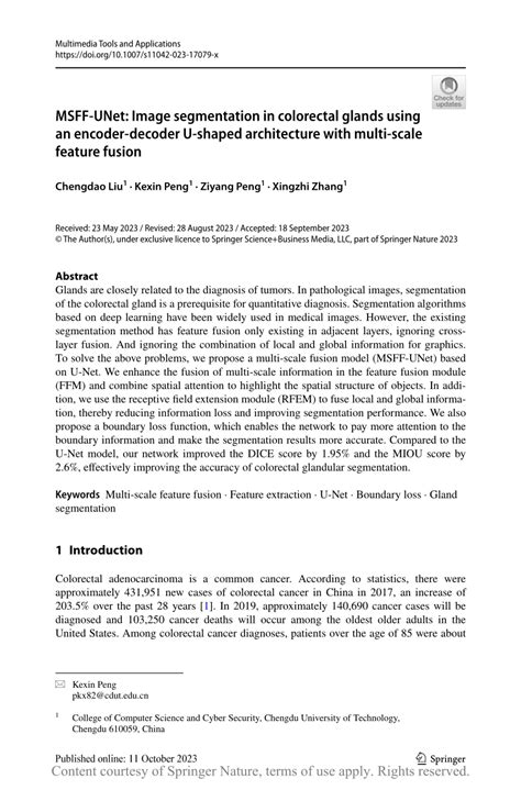 Msff Unet Image Segmentation In Colorectal Glands Using An Encoder