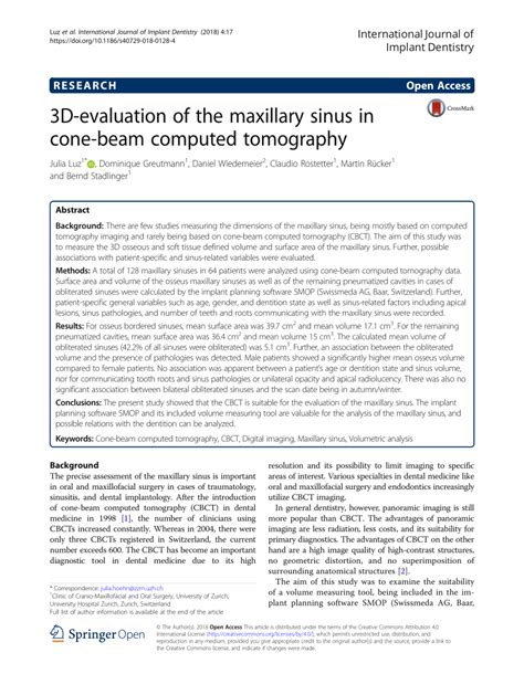 Pdf 3d Evaluation Of The Maxillary Sinus In Cone Beam Computed Tomography