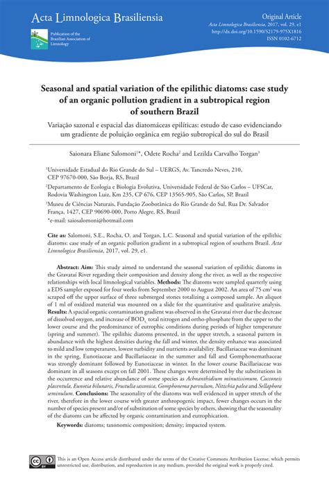 Pdf Seasonal And Spatial Variation Of The Epilithic Diatoms Case