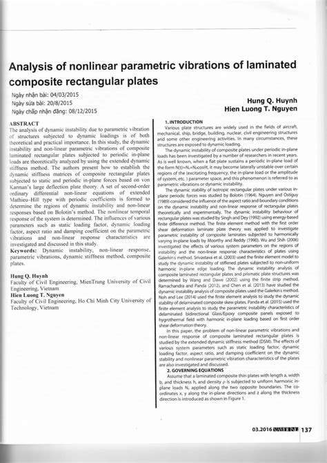 PDF Analysis Of Nonlinear Parametric Vibrations Of Laminated Composite Rectangular Plates