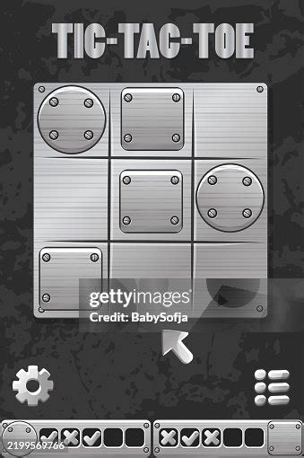 Tictactoe Metal Style Ui Game With Cursor Arrow Vector Cartoon Strategy Game Noughts And Crosses