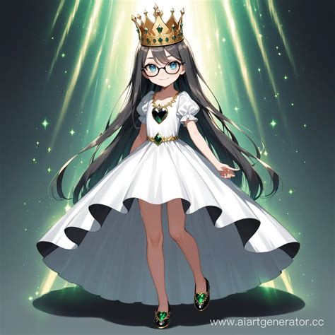 Scheming Teenage Queen In Heartshaped Glasses And Crystal Shoes Ai Art Generator