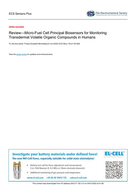 Pdf Review—micro Fuel Cell Principal Biosensors For Monitoring Transdermal Volatile Organic