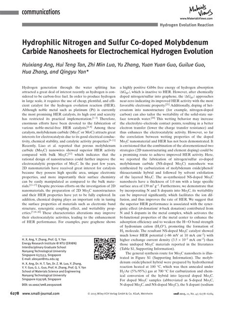 Pdf Hydrophilic Nitrogen And Sulfur Co Doped Molybdenum Carbide