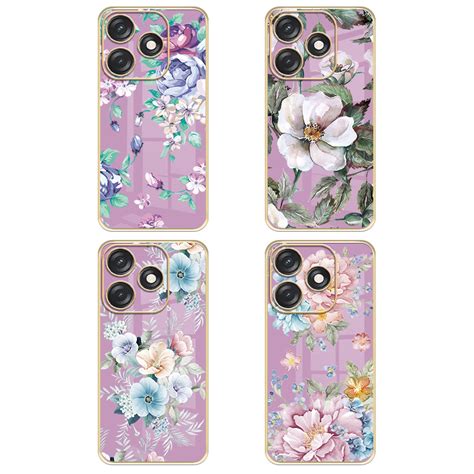 Tecno Spark 10 10c Luxury Shockproof Soft Case Camera Lens Plating Square Silicone Flowers Phone